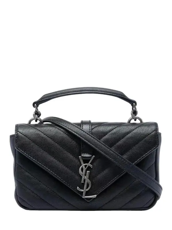 Saint Laurent Mini Chevron Sheepskin Monogram College Satchel - Black