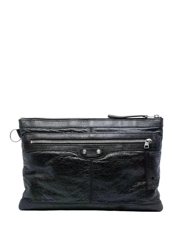 Balenciaga Lambskin Motocross Classic Clip M Clutch Bag - Black