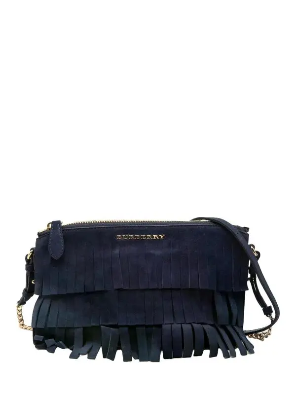 Burberry Peyton Fringe Suede Crossbody Bag - Blue