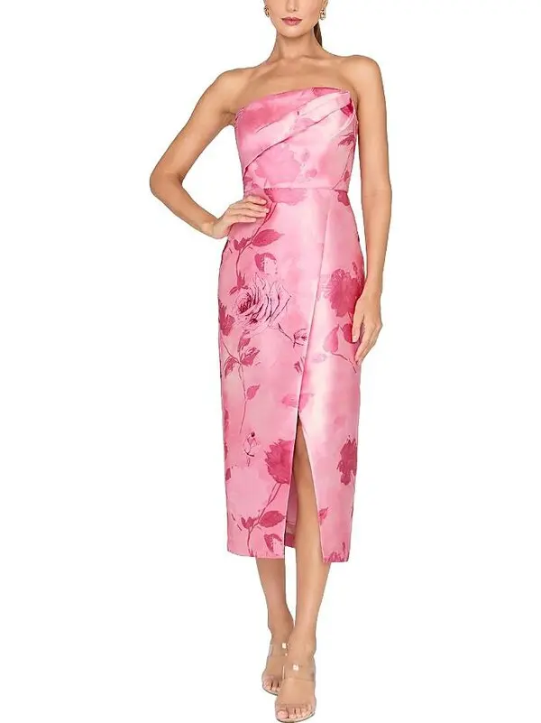 KAY UNGER Addison Tea Length Floral Dress - Rose Bud