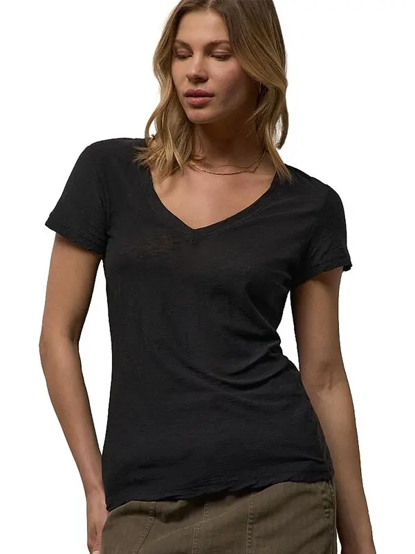 JAMES PERSE Sheer Slub Casual V-neck Tee - Black