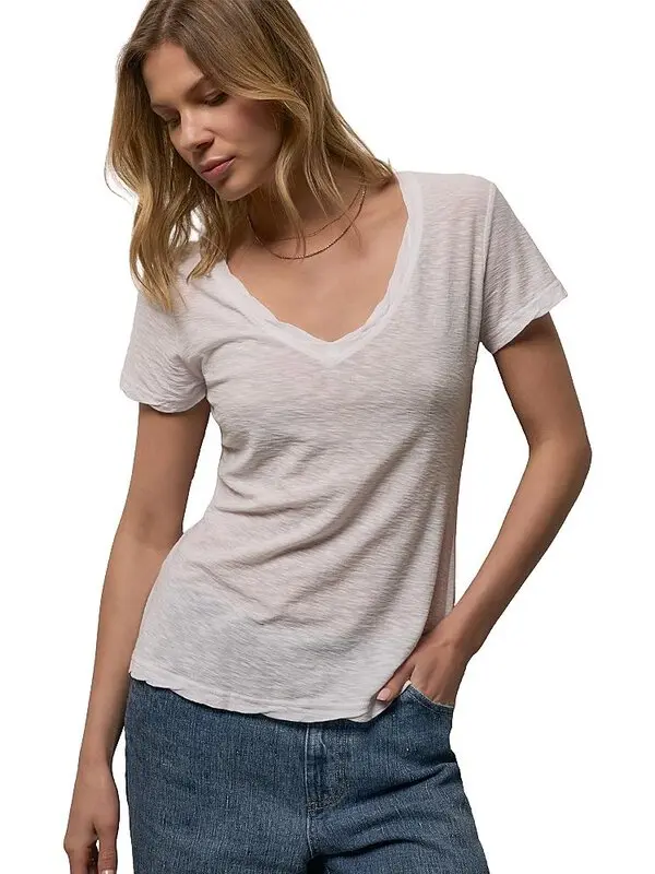 JAMES PERSE Sheer Slub Casual V-neck Tee - White