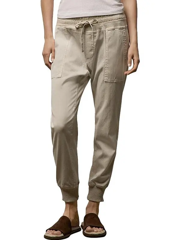 JAMES PERSE Mixed Media Stretch Cotton Lyocell Blend Jogger Pants - Talc