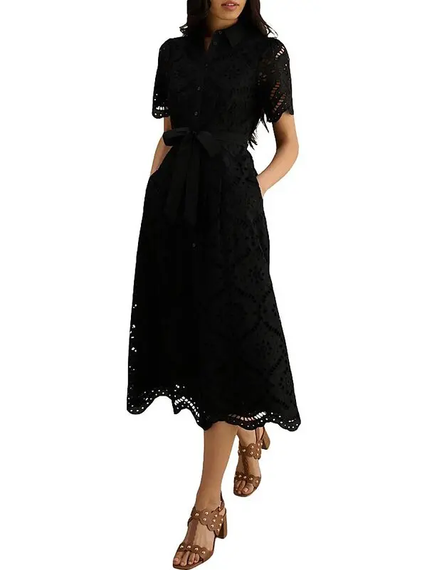 HOBBS LONDON Cotton Broderie Shirt Dress - Black