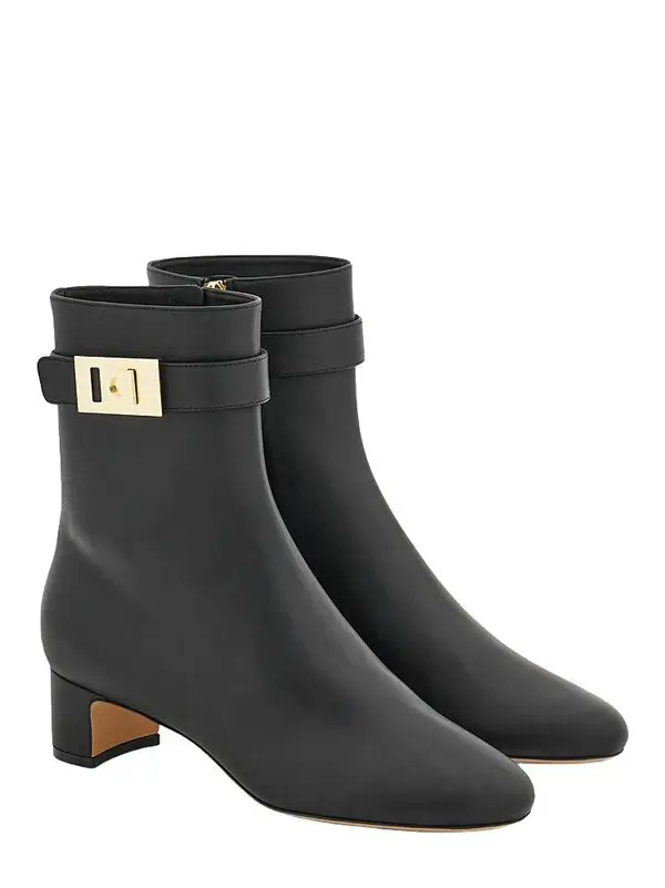 FERRAGAMO Elizia 40 Leather Ankle Boots - Nero