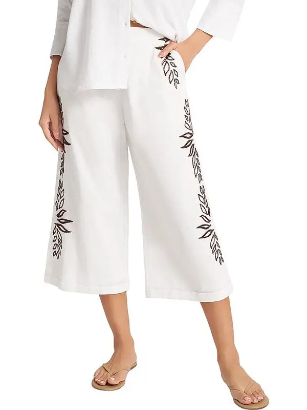 MATTY M Ireni Embroidered Cropped Pants - White/chocolate