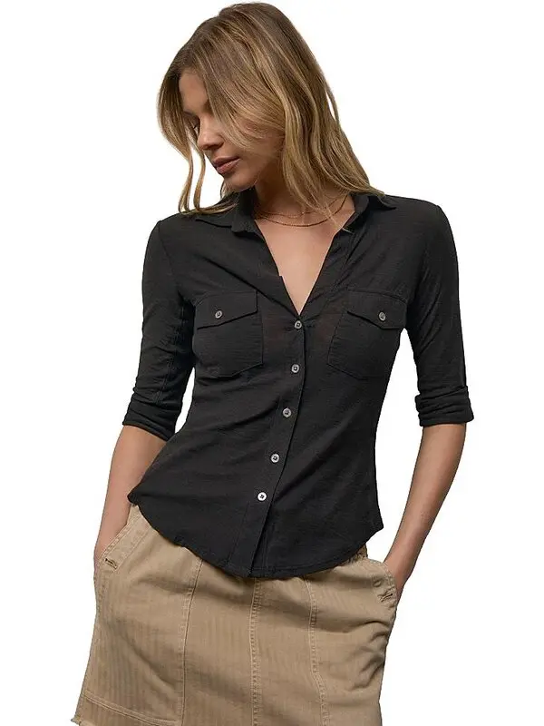 JAMES PERSE Sheer Slub Side Panel Shirt - Black