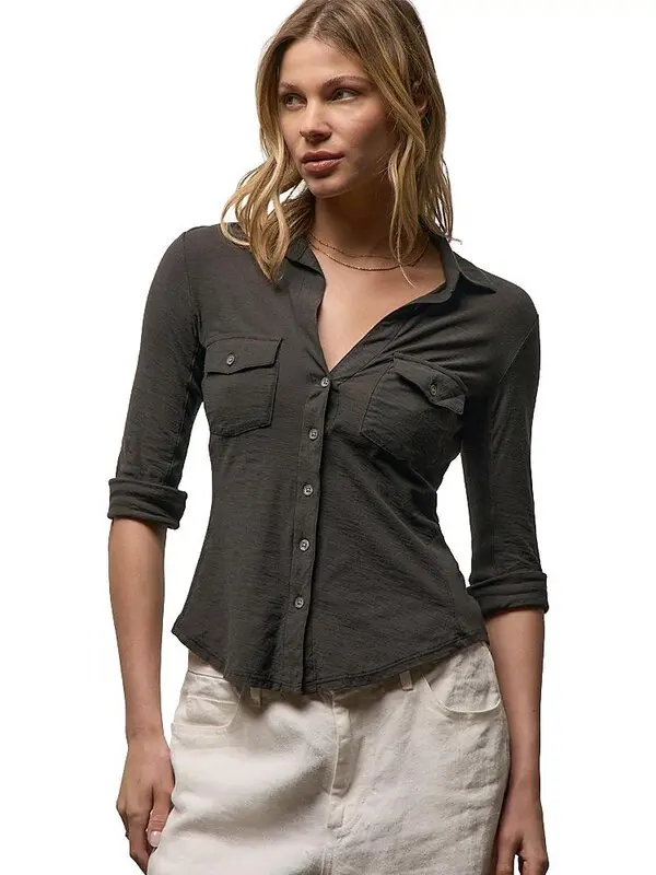 JAMES PERSE Sheer Slub Side Panel Shirt - Carbon