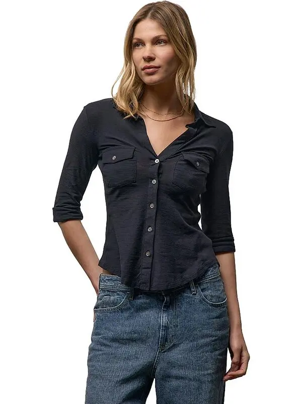 JAMES PERSE Sheer Slub Side Panel Shirt - Deep