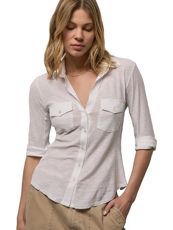 JAMES PERSE Sheer Slub Side Panel Shirt - White