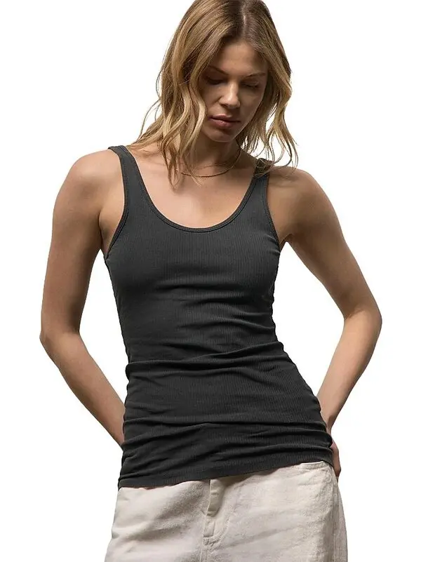 JAMES PERSE Ribbed Cotton Lycra Blend Tank - Carbon Pigment