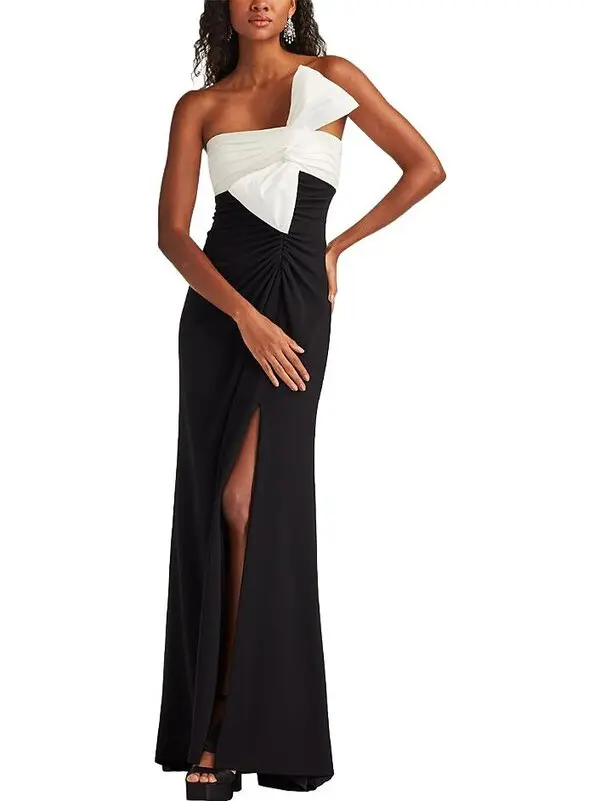 Tadashi Shoji Kaliko Twist Bow Gown - Black/white