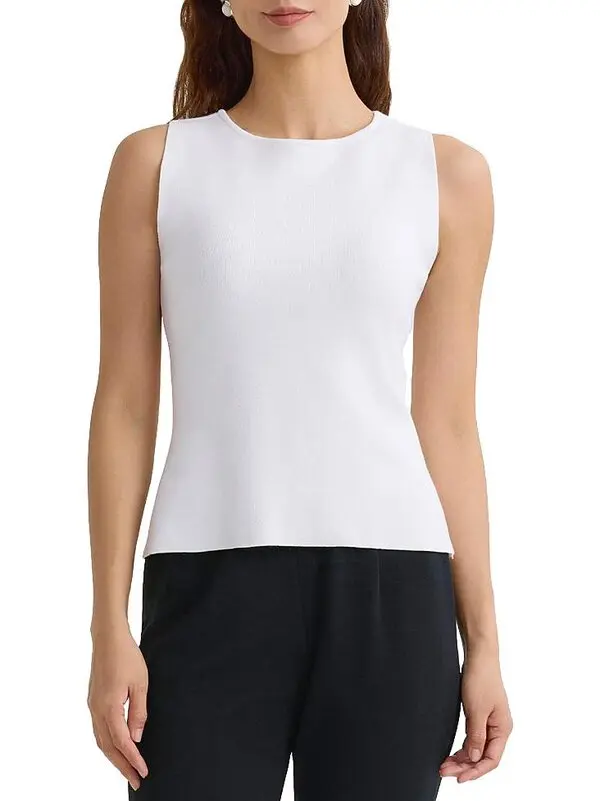 Ming Wang Boat Neck Ribbed Soft Knit Tank - White