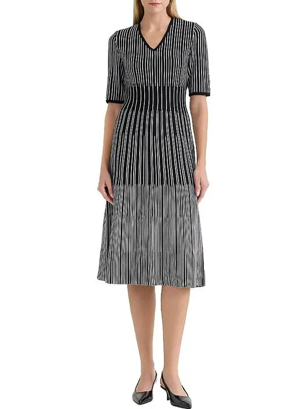 Ming Wang Linear Knit Fit And Flare Midi Dress - Black/white