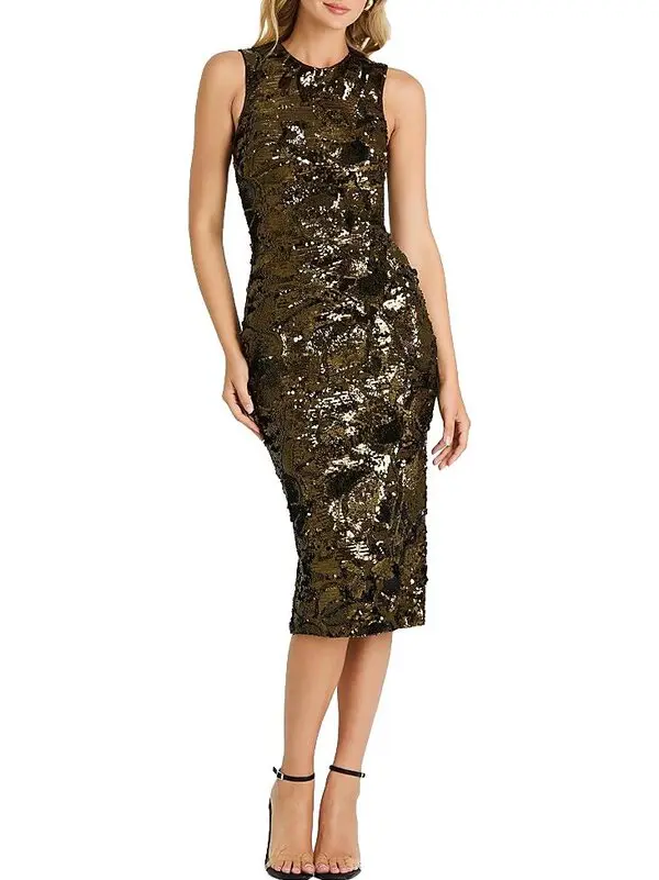 HELSI Alex High Neck Floral Sequin Midi Dress - Antique Bronze