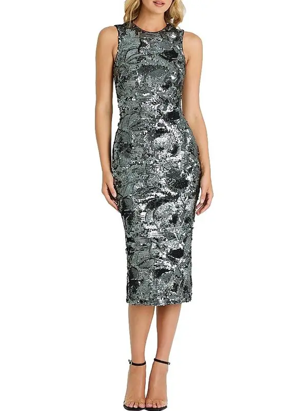 HELSI Alex High Neck Floral Sequin Midi Dress - Gunmetal