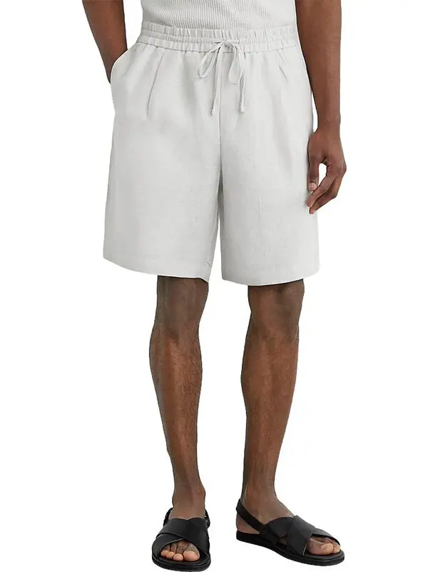 REISS Linen Drawstring Shorts - Stone