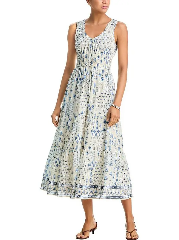Aqua Henny Printed Midi Dress - Ivory/blue