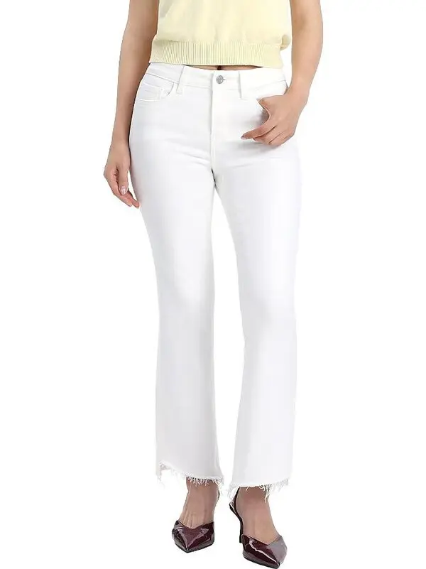 BAYEAS Mid Rise Cropped Bootcut Denim Jeans With Stepped Frayed Hem - White