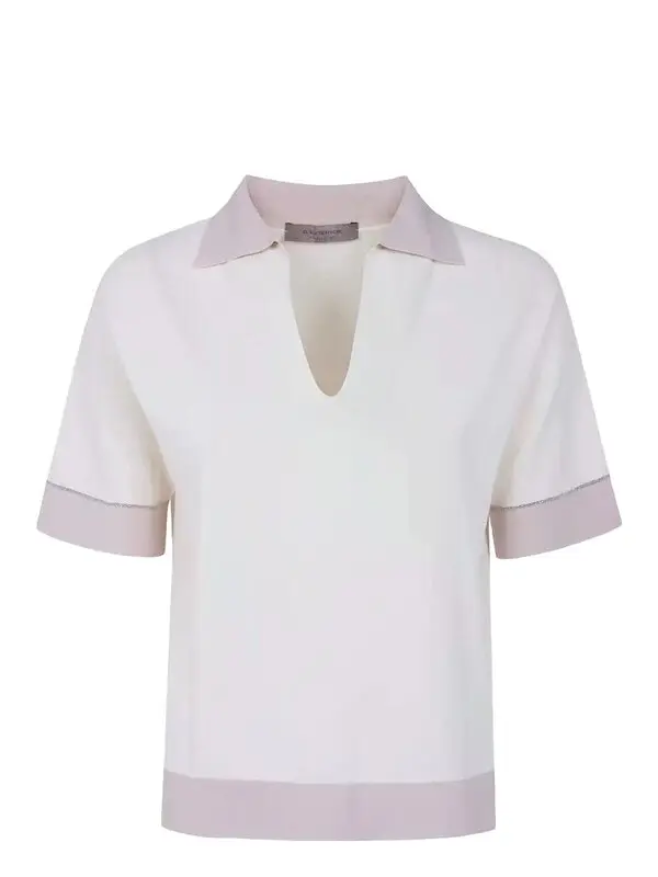 D.exterior V-neck T-shirt With Contrast Trim - Neutrals