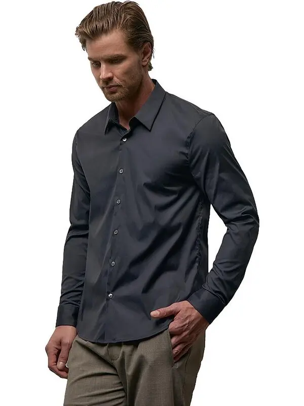JAMES PERSE Matte Stretch Poplin Dress Shirt - Navy