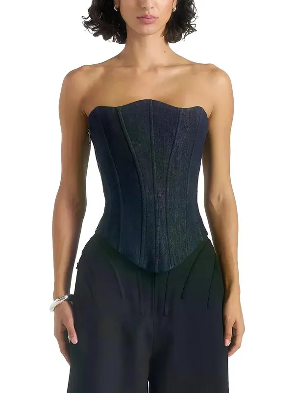 Manière De Voir Scarlett Lace-up Denim Corset - Blue