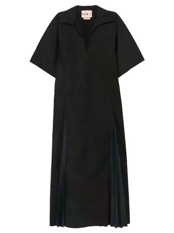 Plan C V-neck Midi Dress With Pleated Panels - Black