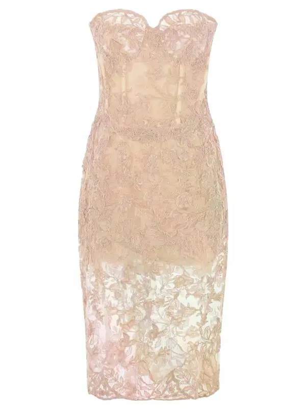 Ermanno Scervino Floral Lace Bustier Midi Dress - Neutrals
