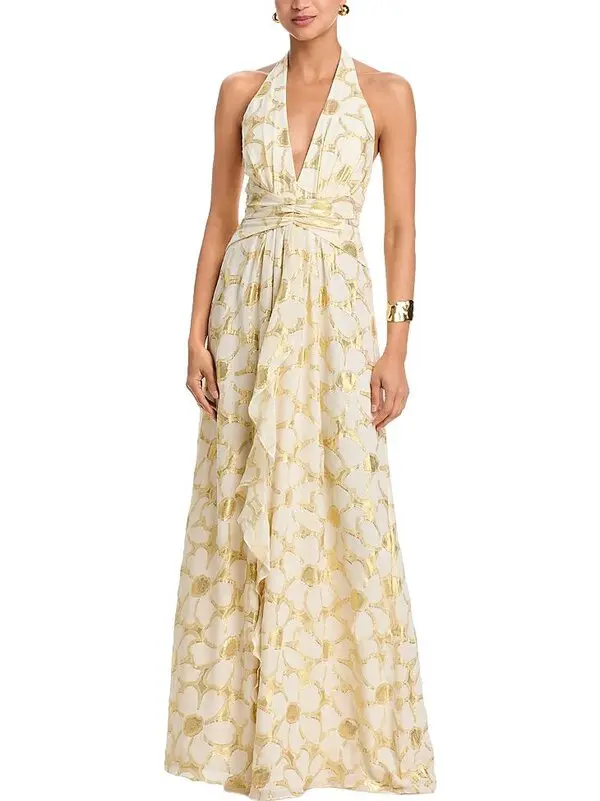 Ramy Brook Halterneck Gown - Ivory Jacquard