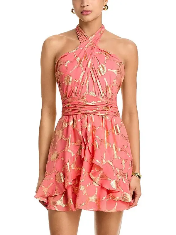 Ramy Brook Daisy Reuben Mini Dress - Coral Jacquard