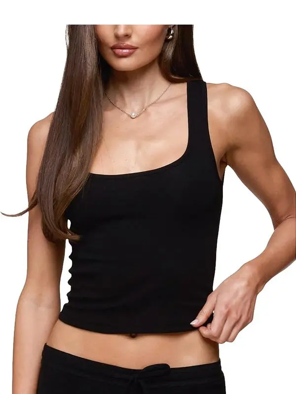 EDIKTED Linda Ribbed Scoop Neck Tank Top - Black
