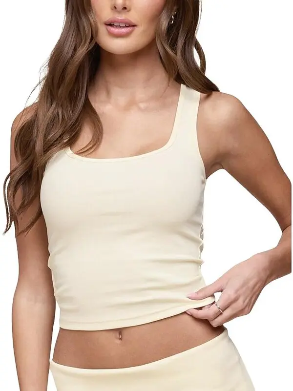 EDIKTED Linda Ribbed Scoop Neck Tank Top - Yellow