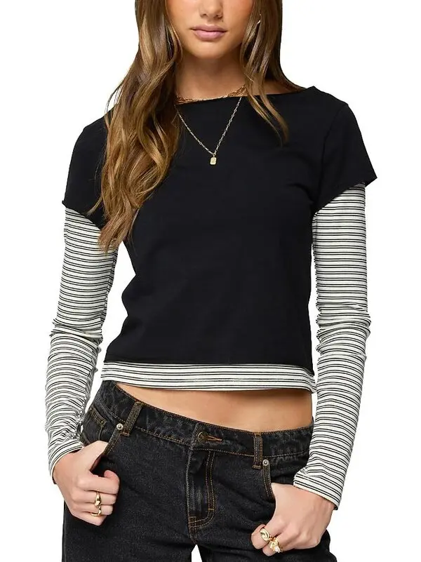 EDIKTED Layered Long Sleeve T-shirt - Black