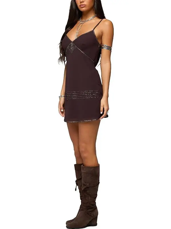 EDIKTED Raquelle Beaded Mini Dress - Brown