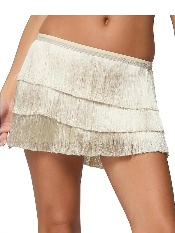 EDIKTED Tiered Fringed Mini Skirt - Cream
