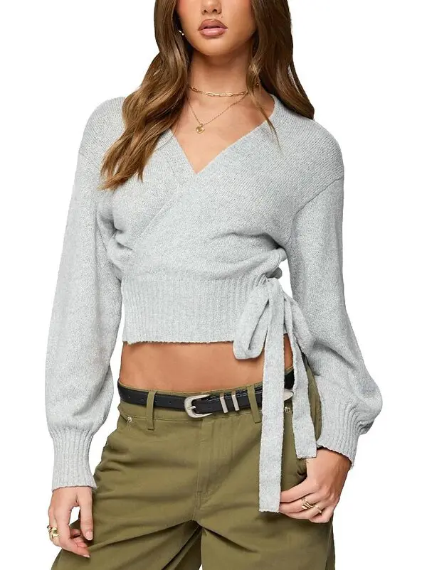EDIKTED Stella Wrap Knit Cardigan - Gray-melange