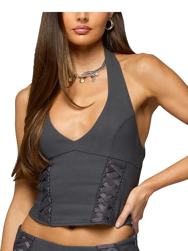 EDIKTED Lirah Halter Top - Dark-gray