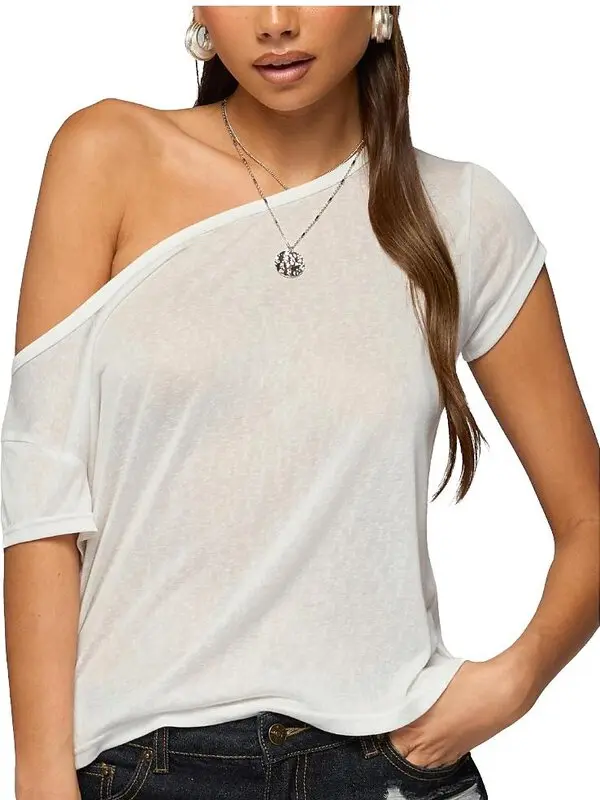 EDIKTED Amora Off Shoulder Sheer Top - White