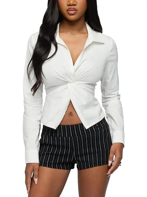 EDIKTED Jovie Twisted Lace Up Tailored Shirt - White
