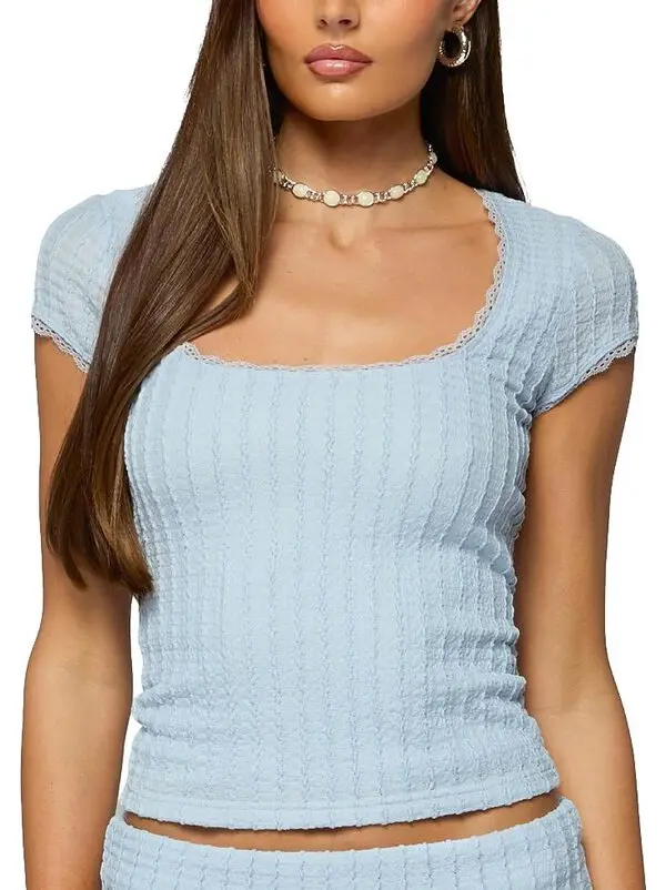 EDIKTED Iyara Textured Knit Top - Light-blue