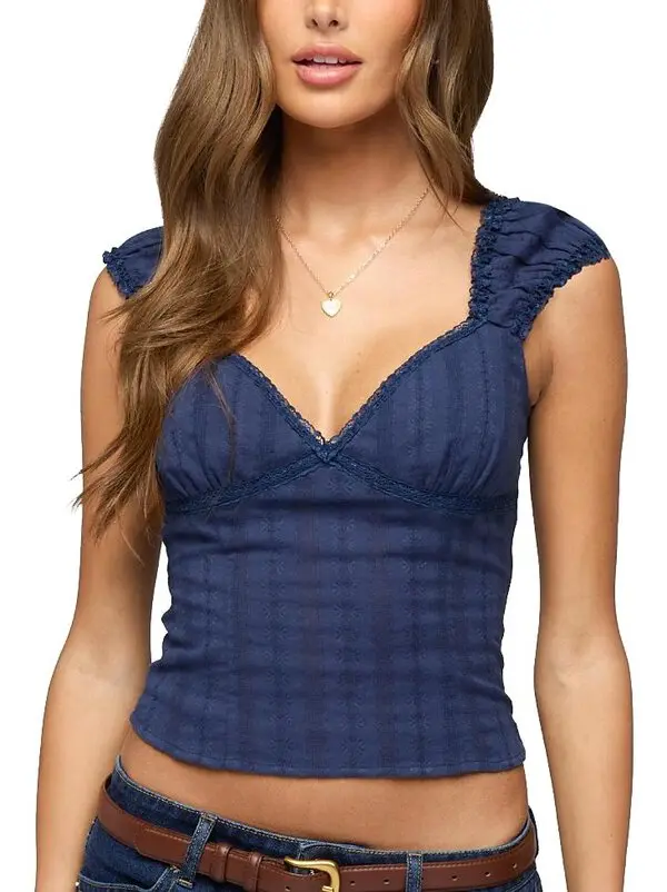 EDIKTED Katerine Embroidered Cotton Top - Navy