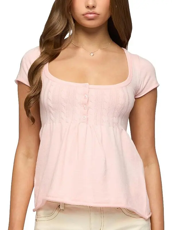 EDIKTED Cable Knit Babydoll Top - Light-pink