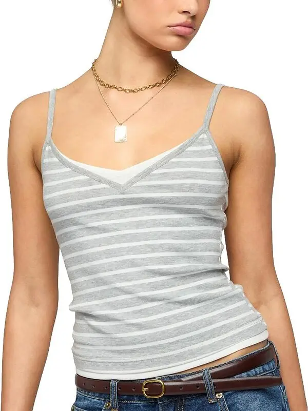 EDIKTED Layered Contrast Striped Tank Top - Light-gray-melange