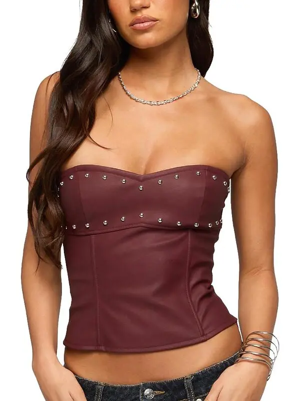 EDIKTED Izara Studded Corset Top - Burgundy