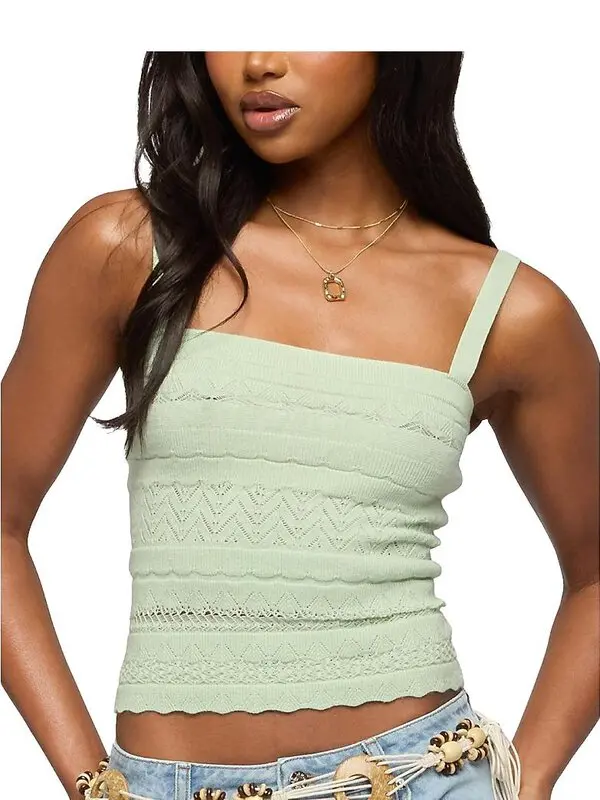 EDIKTED Naia Pointelle Knit Tank Top - Sage