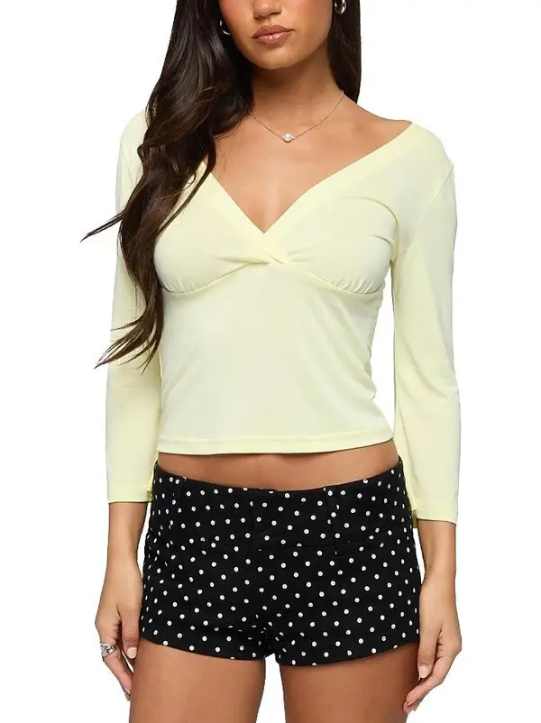EDIKTED Mar V-neck Quarter Sleeve Top - Yellow