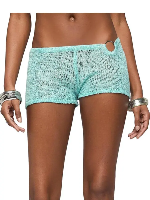 EDIKTED Sequin Knit Micro Shorts - Aqua