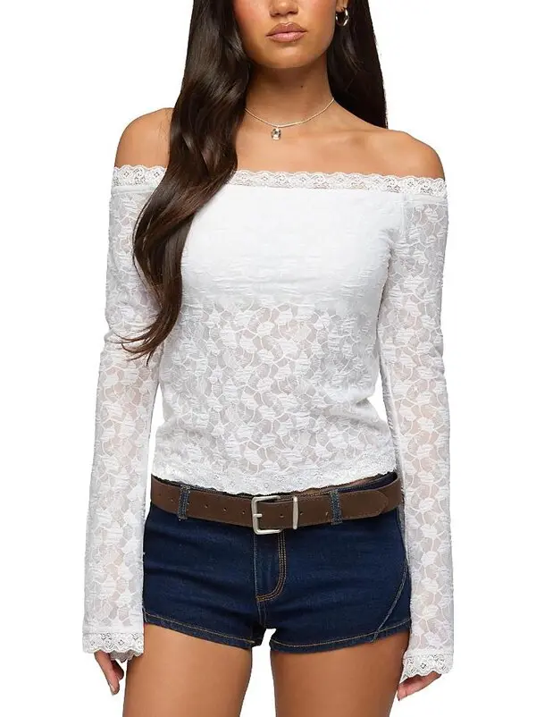 EDIKTED Off-shoulder Lace Top - White