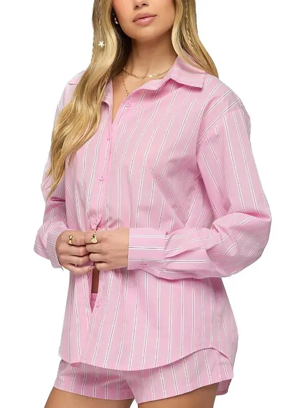 EDIKTED Carmella Striped Oversized Shirt - Pink