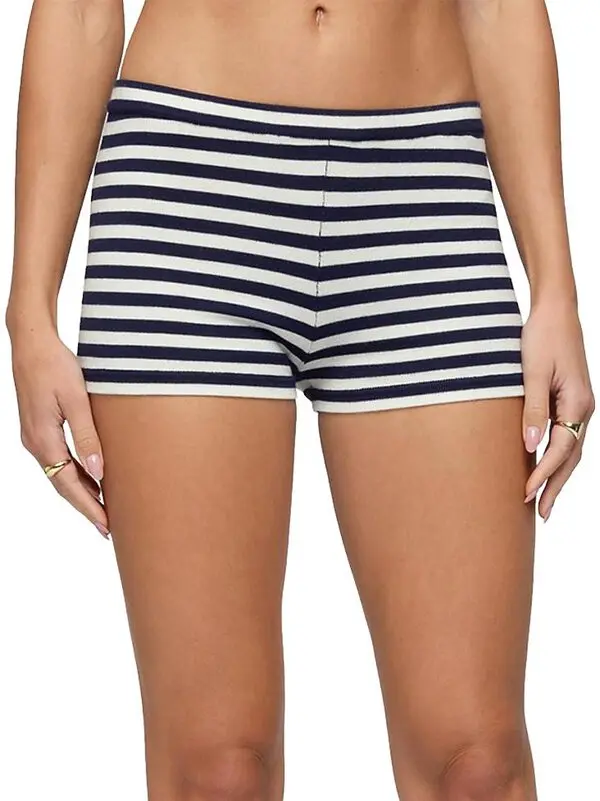 EDIKTED Irena Striped Knit Shorts - Navy-and-cream
